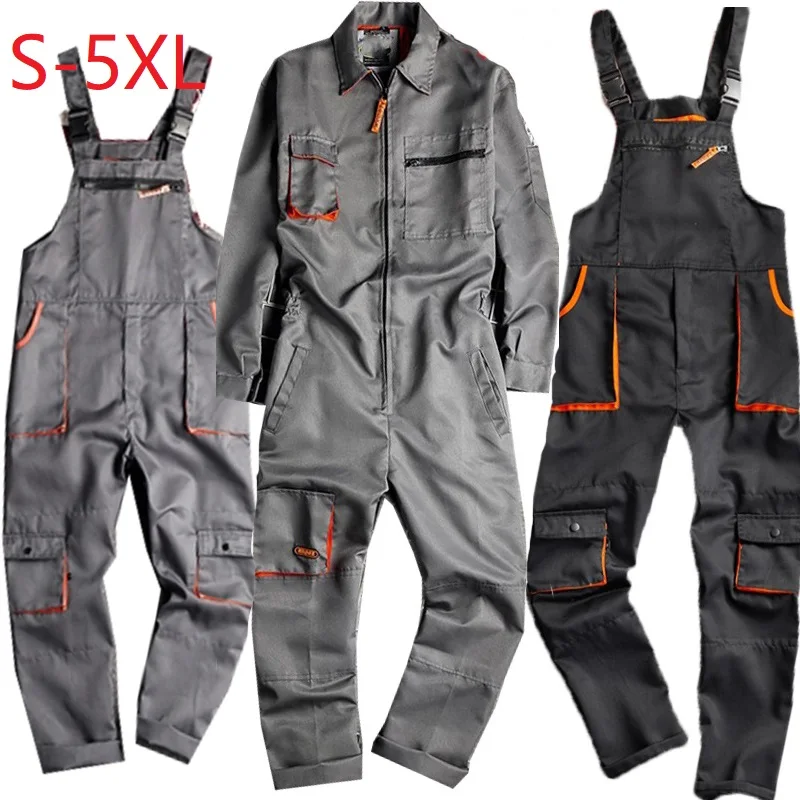 Men Long Sleeve Cargo Overalls Bib Pants Zipper Fly Pockets Rompers ...