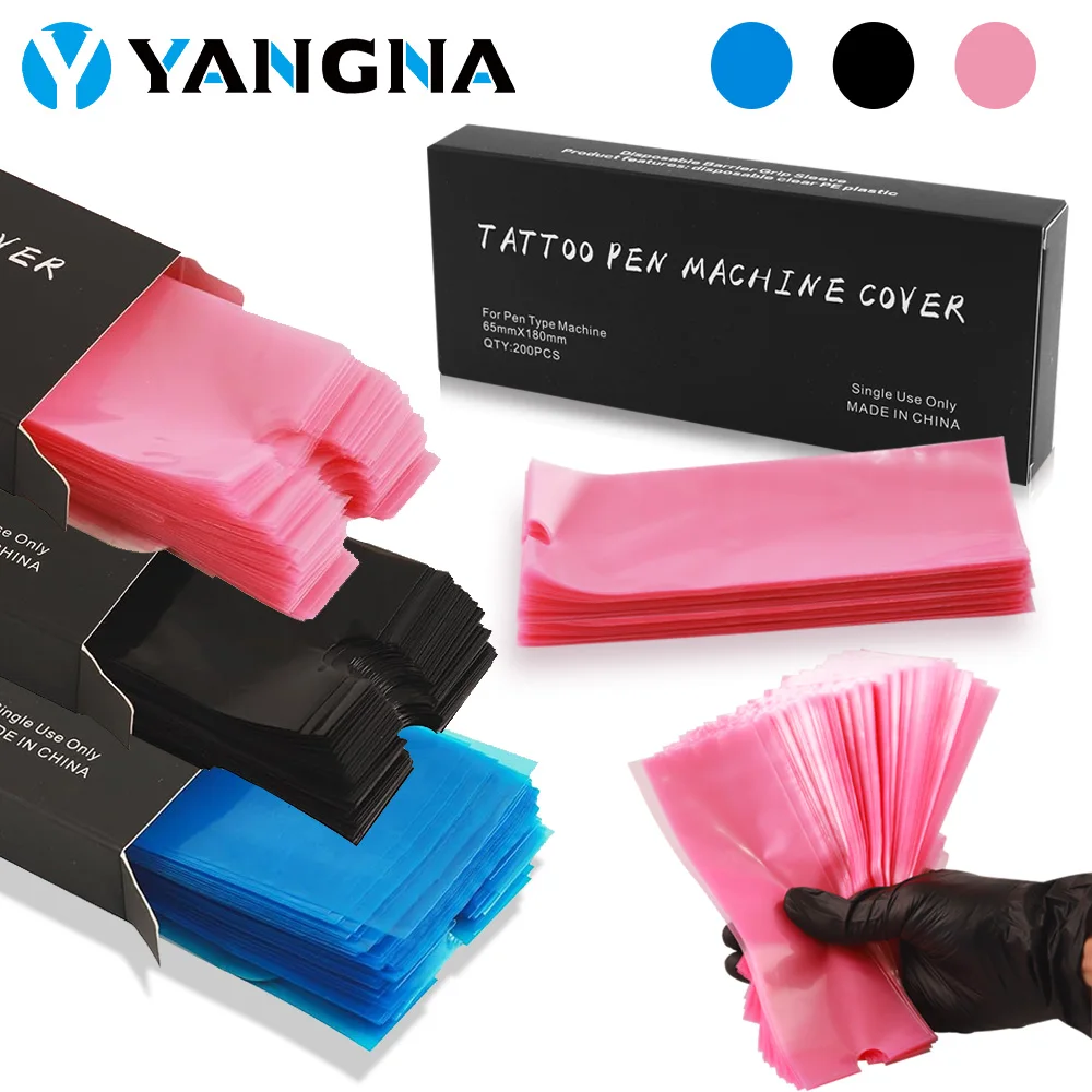 200PCS-Disposable-Tattoo-Machine-Pen-Covers-Blue-Black-Pink-Plastic ...