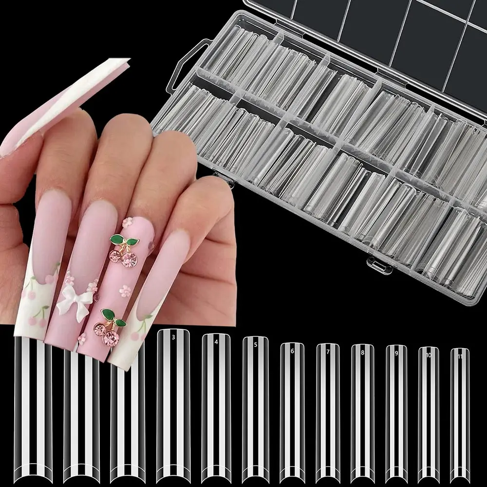 240PC-Professional-3XL-Extra-Long-Clear-Square-Nail-Tips-12-Sizes-Half ...