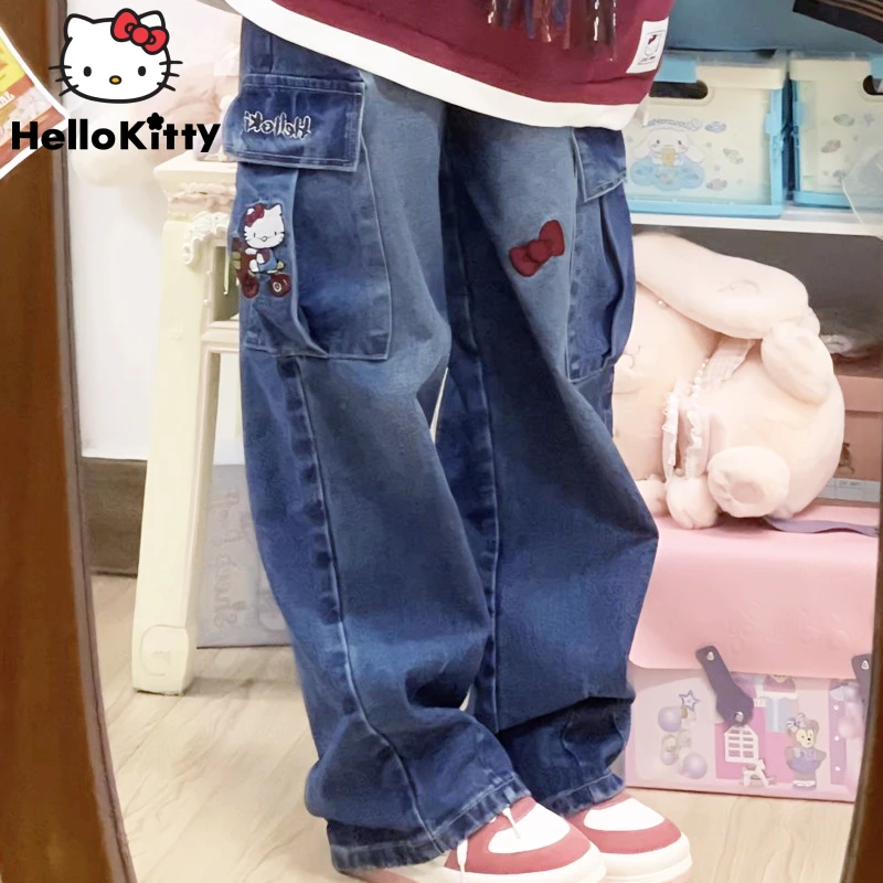 Sanrio Y2k Hello Kitty Vintage Cargo Jeans For Women Streetwear ...