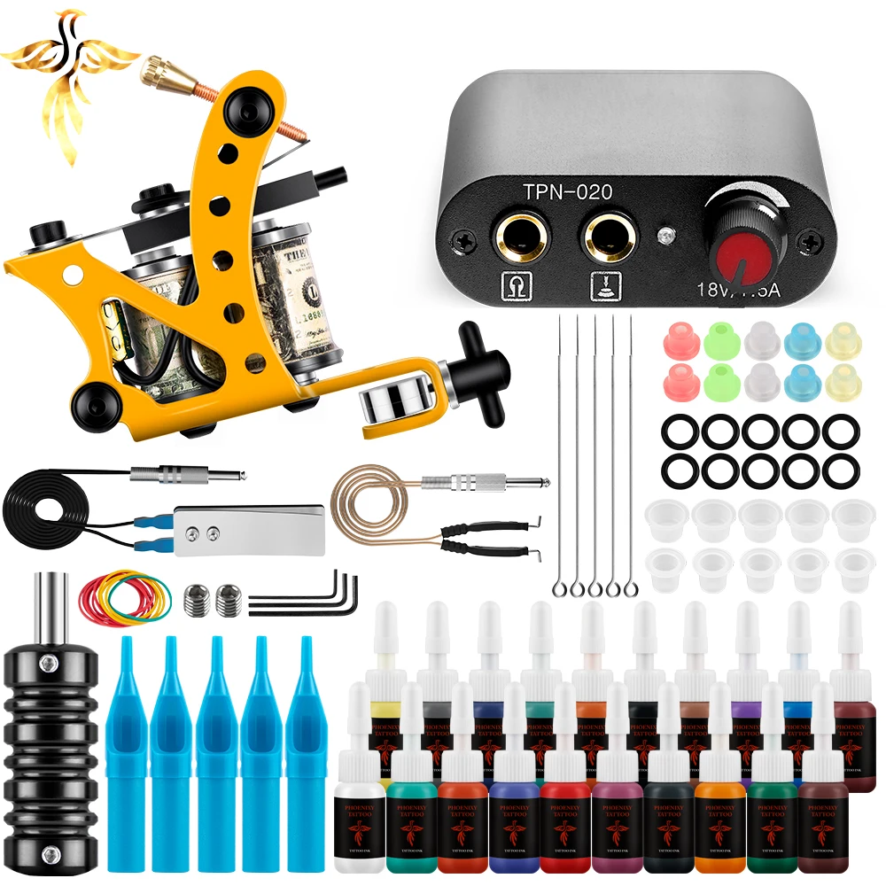 Tattoo Kit Complete Tattoo Machine Set Power Supply Black Inks Pigment ...