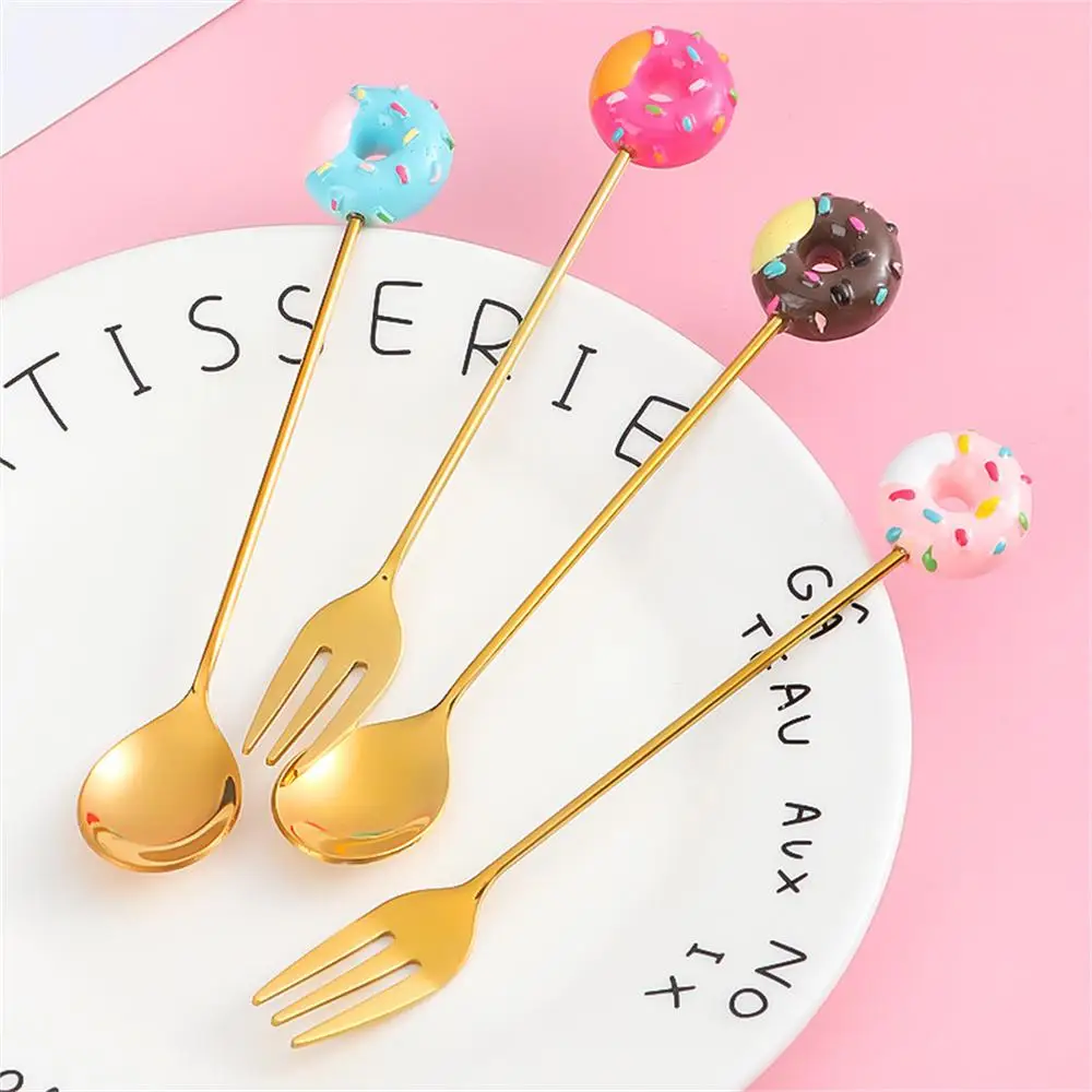 Stainless-Steel-Doughnut-Spoon-Fork-Cake-Coffee-Dessert-Tea-Ice-Cream ...