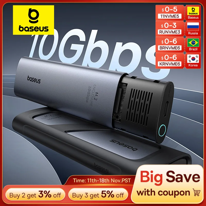 New-Sale-Baseus-M2-SSD-Enclosure-Case-10Gbps-NVMe-Protocol-M-2-to-USB ...