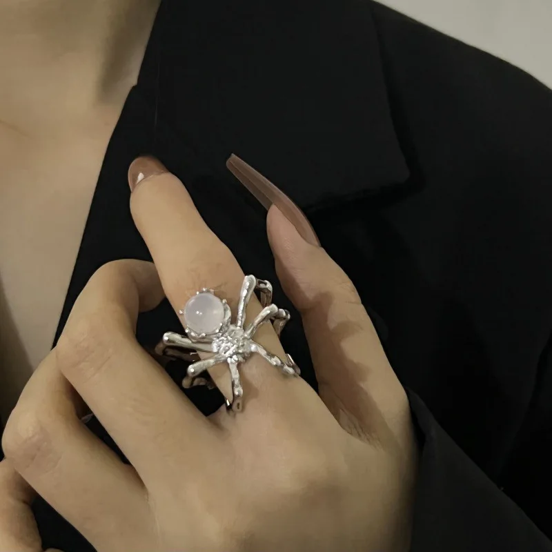 Halloween Creative Black Spider Opening Ring For Women Crystal ...