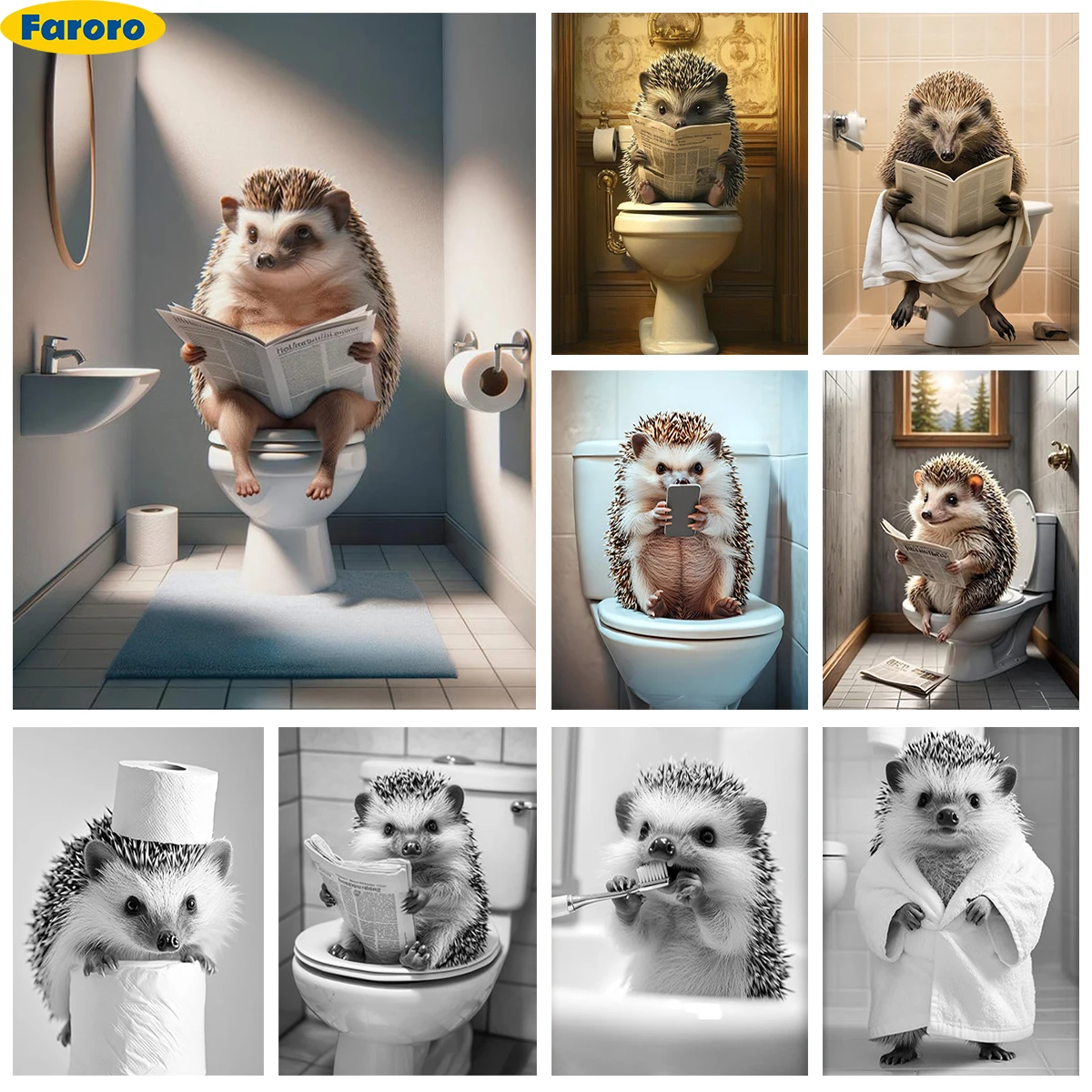 Animaux drôles bricolage diamant broderie hérisson sur la toilette 5D ...