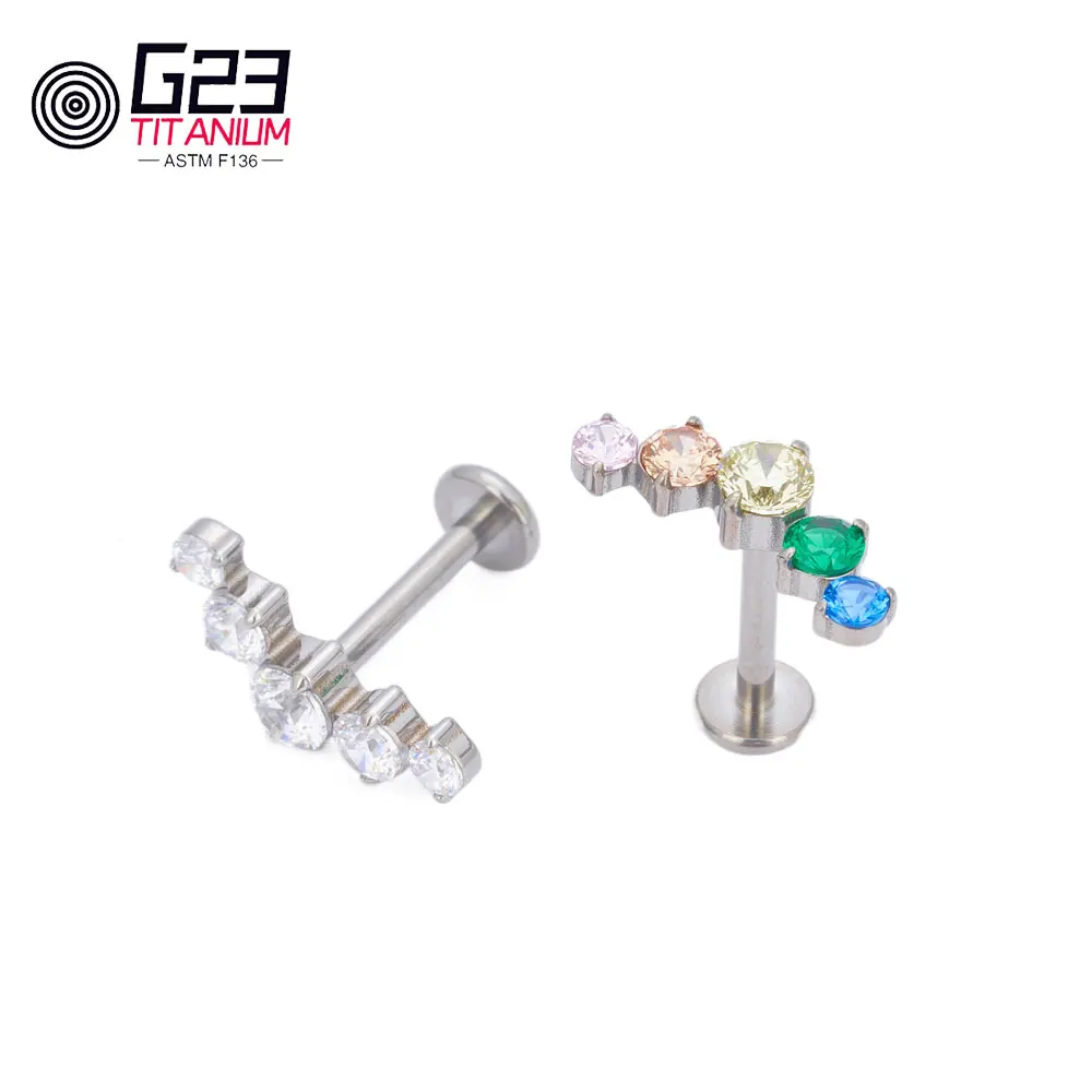 G23 F136 Titanium Labret Lip Rainbow Zircon Internal Thread Piercing ...