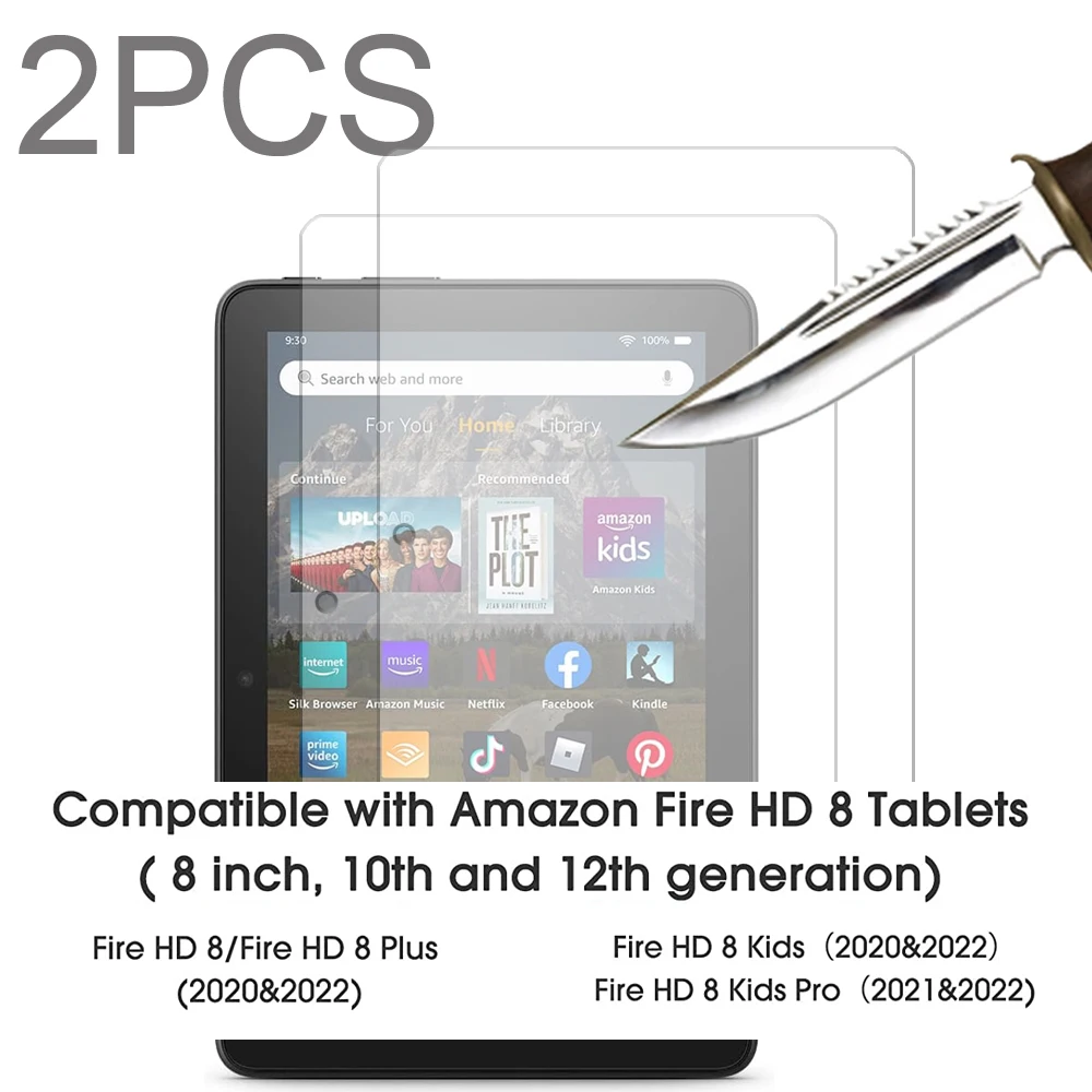 2PCS tempered glass screen protector for Kindle fire HD 8 plus kids ...