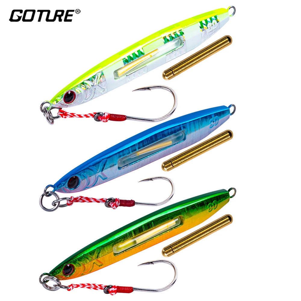 Goture Jig Jigging Lure 80g 100g 150g Seawater Fishing Lures Glow Stick Jig Rattle Sounds Jig ...