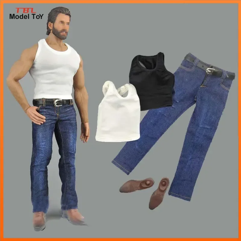 1/6 Scale Male Figure Clothes Vest Jeans Belt Leather Shoes Set for 12 ...