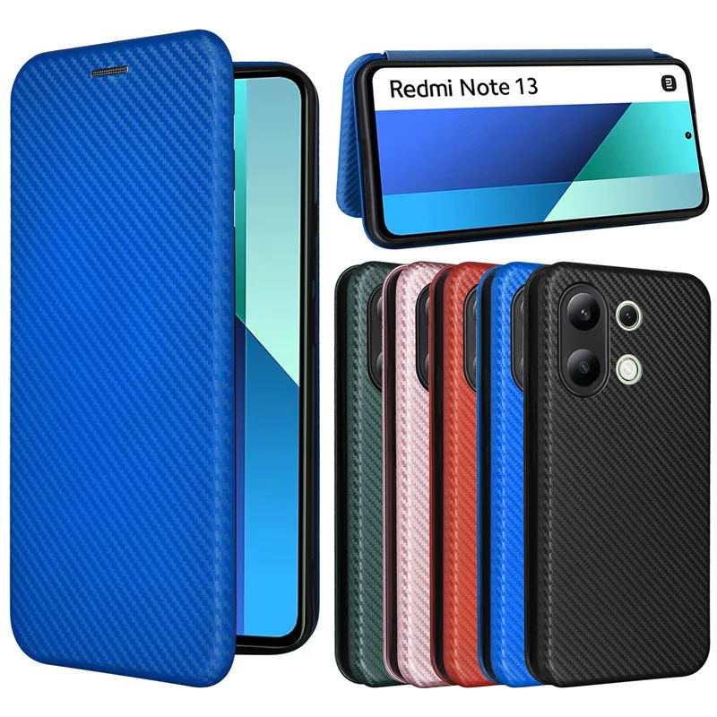 For-Xiaomi-Redmi-Note-13-4G-Cover-Luxury-Flip-Skin-Carbon-Fiber ...