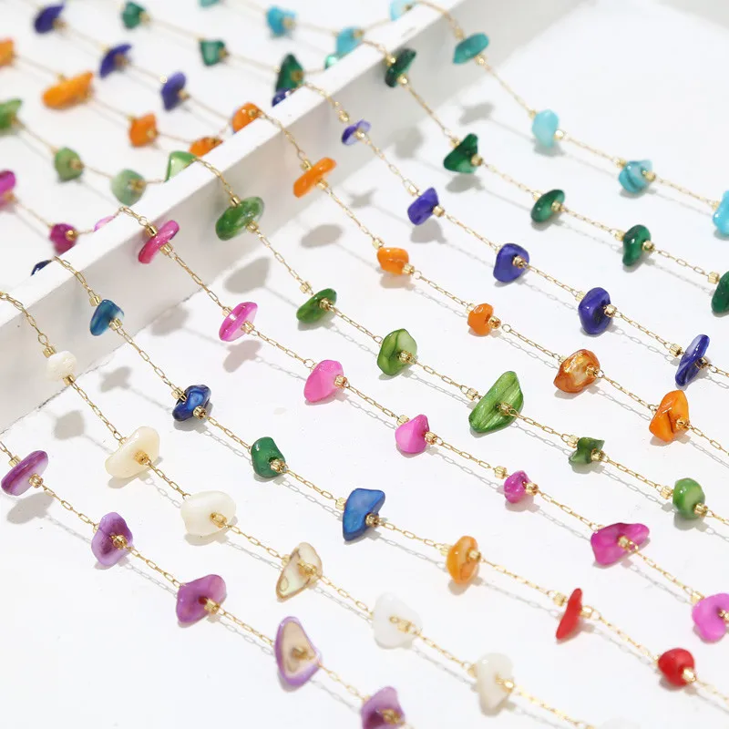 1 Meter Stainless Steel Gold Shell Beaded Satellite Chains Irregular ...