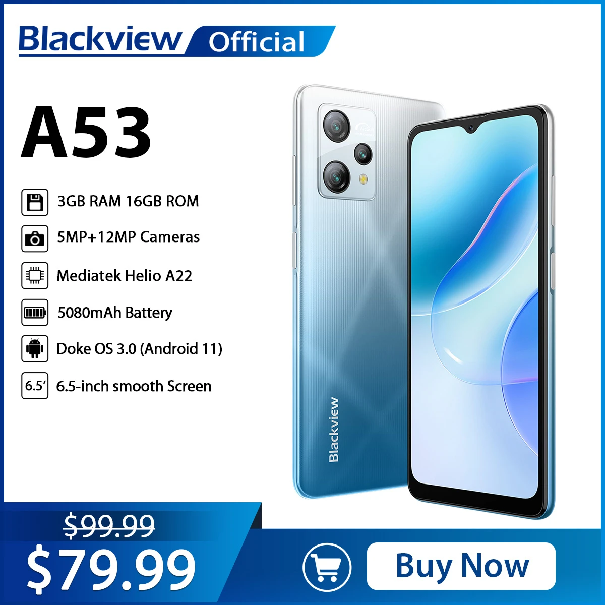 Blackview A53 Smartphone 3gb+16gb 6.5 Inch Android 12 Cellphone Quad ...