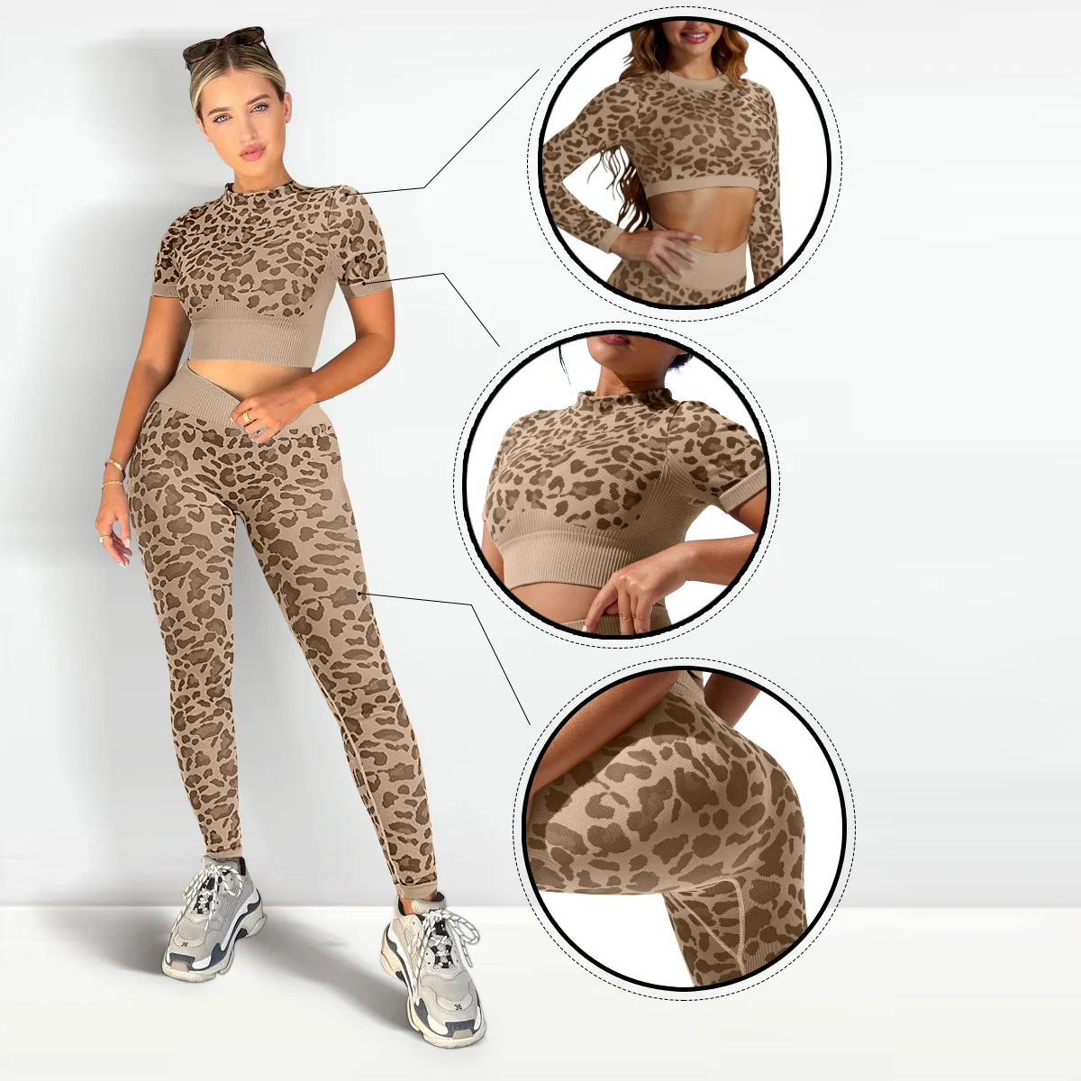 2/3PCS Seamless Leopard Yoga Sets Sports Fitness High Waist Hip Raise ...