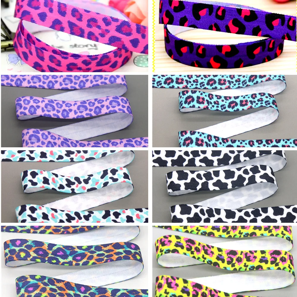 DHK 5/8'' 10yards Leopard Cow Pattern Printed Fold Elastic FOE Stretch ...