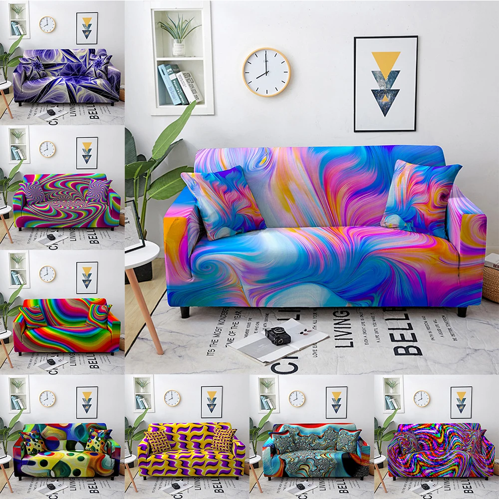 Abstract Pattern Sofa Cover For Living Room 3D Elastic Printed Sofa ...