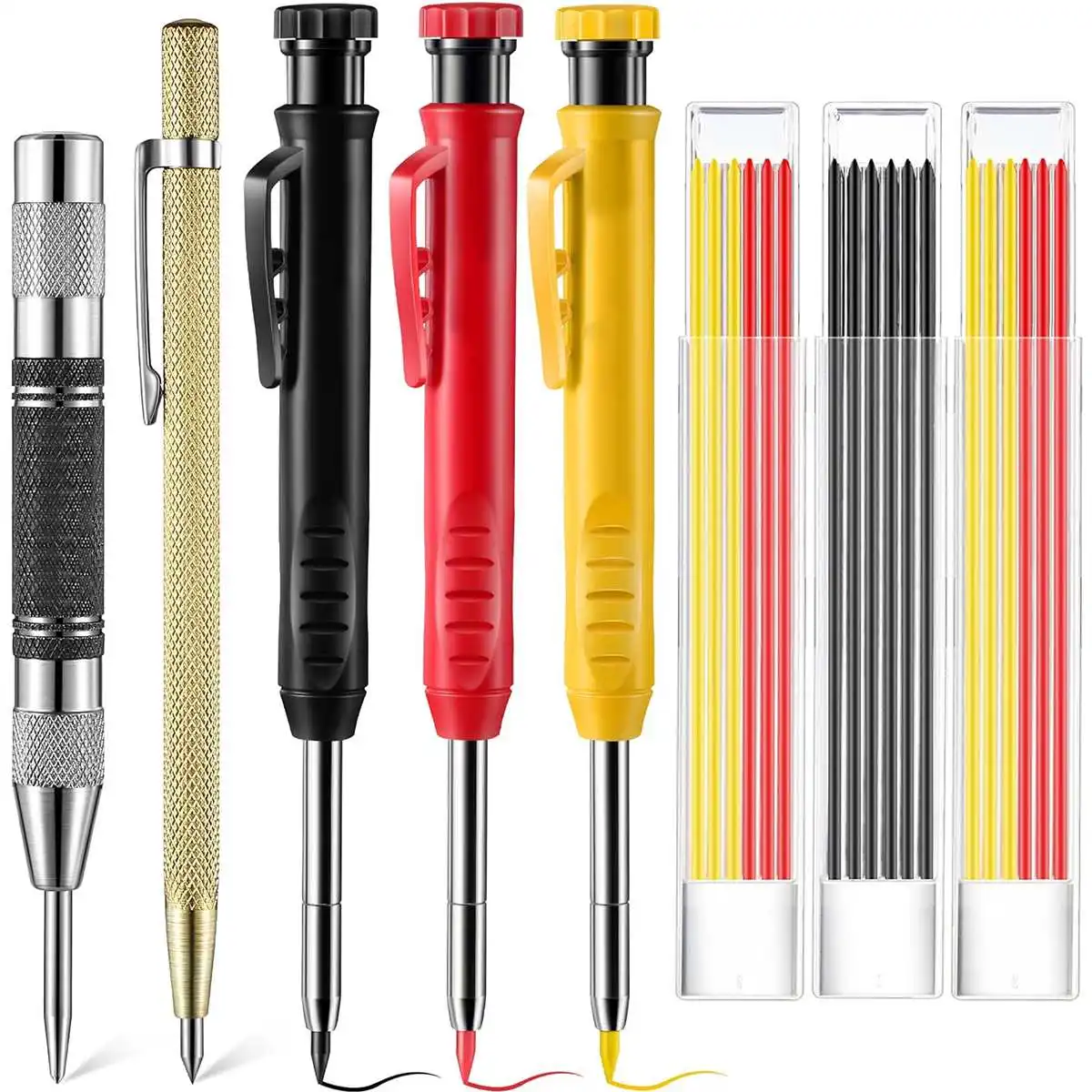Carpenter-Pencil-Set-with-Deep-Hole-Marker-Built-in-Sharpener-Carbide ...