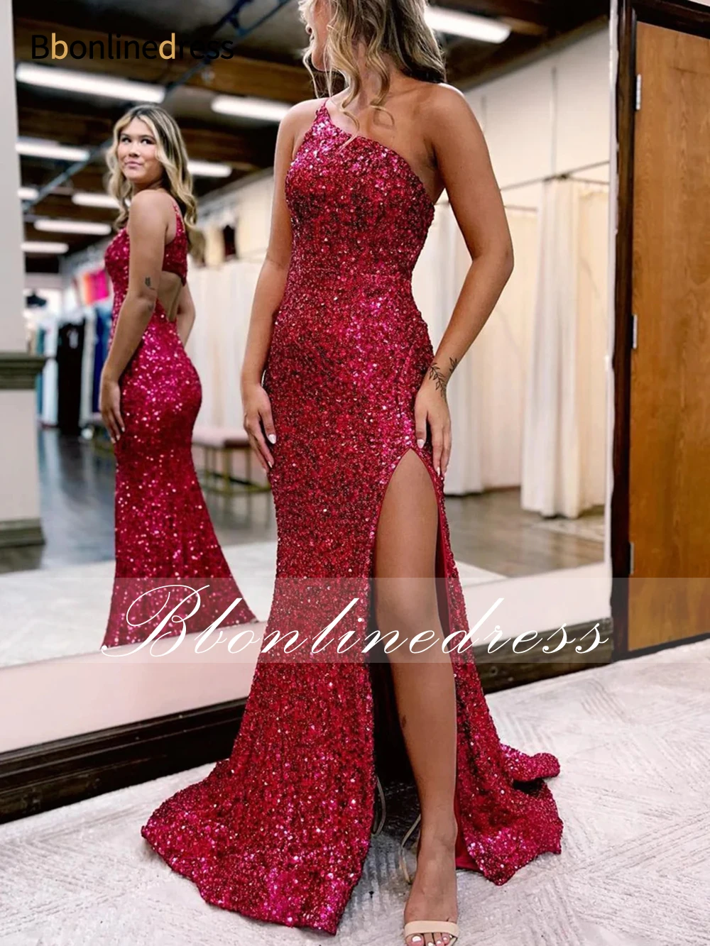 Bbonlinedress Sequin Mermaid Evening Dresses Spakly One Shoulder Prom ...