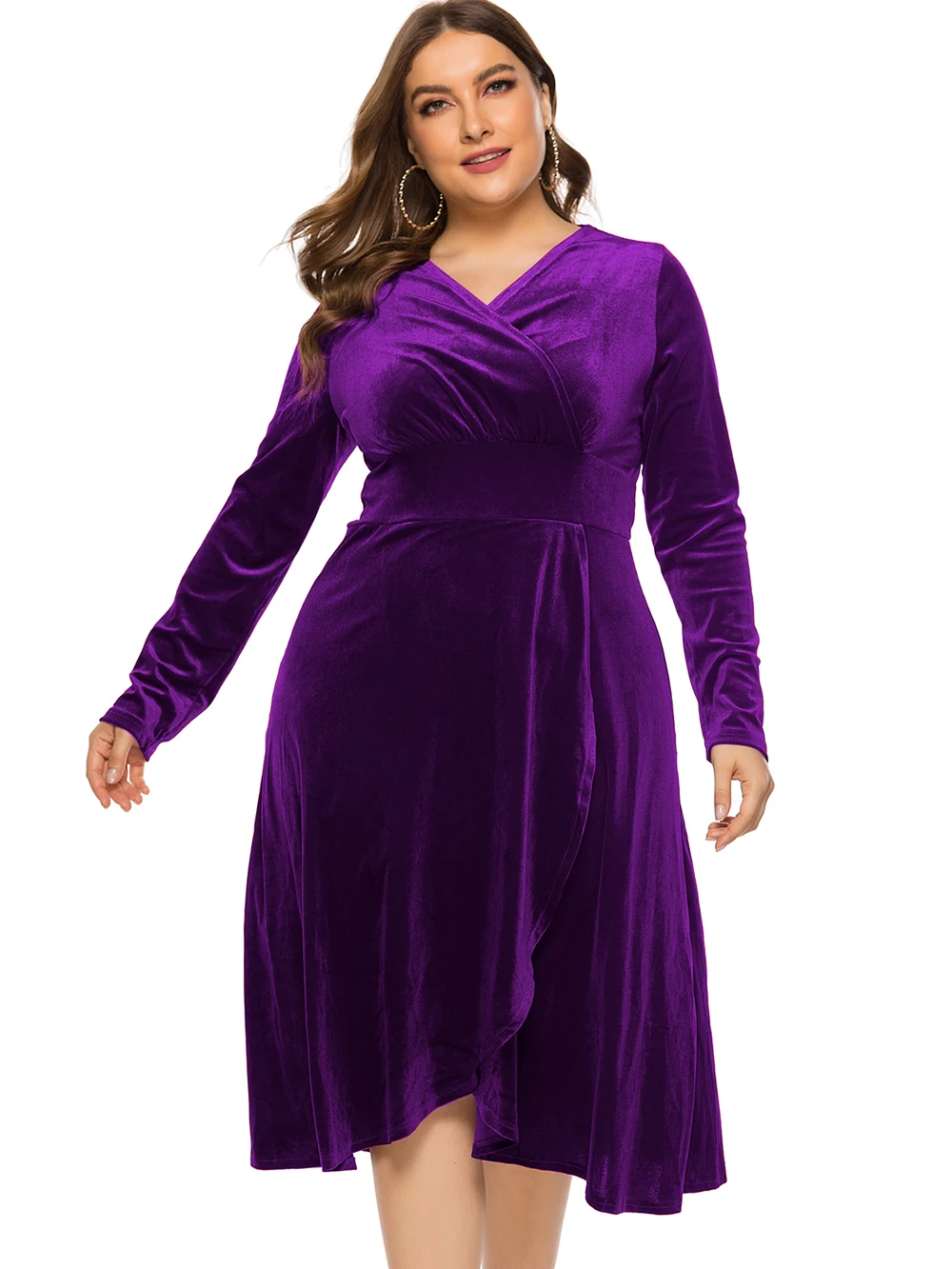 2022 New Women Plus Size Dress Solid Full Sleeve Larges Big Plussize ...