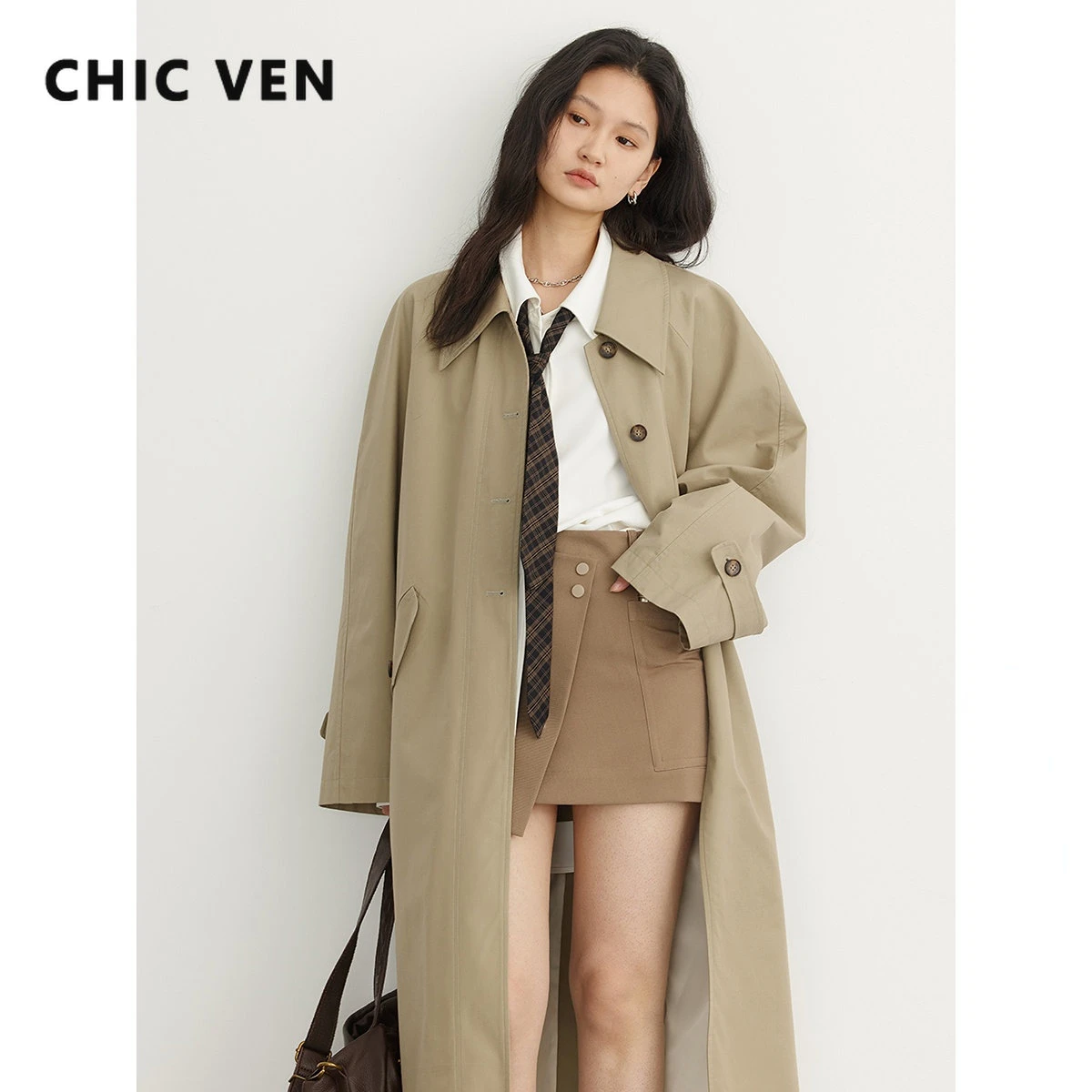 CHIC VEN Women's Long Trench Coat Casual Outerwear Loose Ladies ...