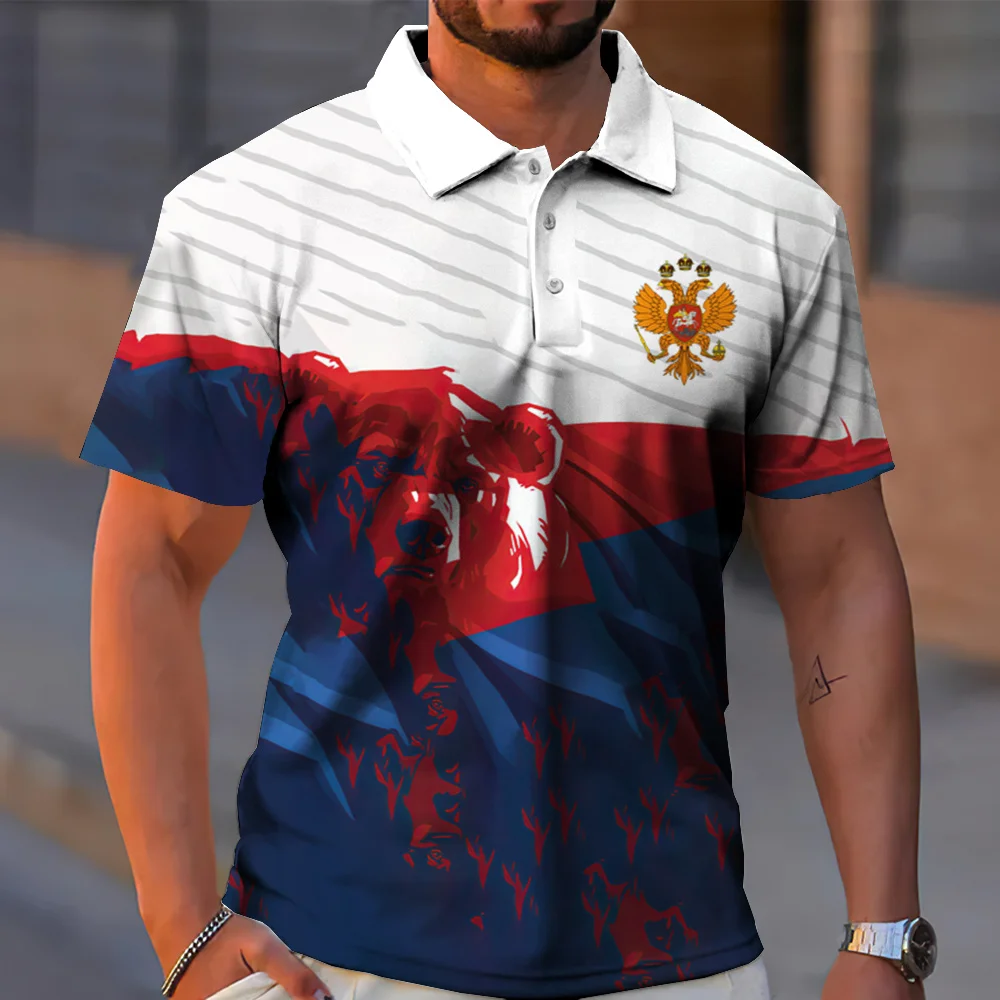 Russian Flag Men'S Polo Shirt 3d Fashion Print Men Polo Shirt Mesh ...