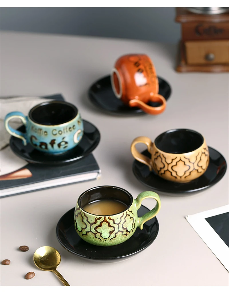 Espresso cup and plate set Hand drawn small capacity Mini latte cups ...