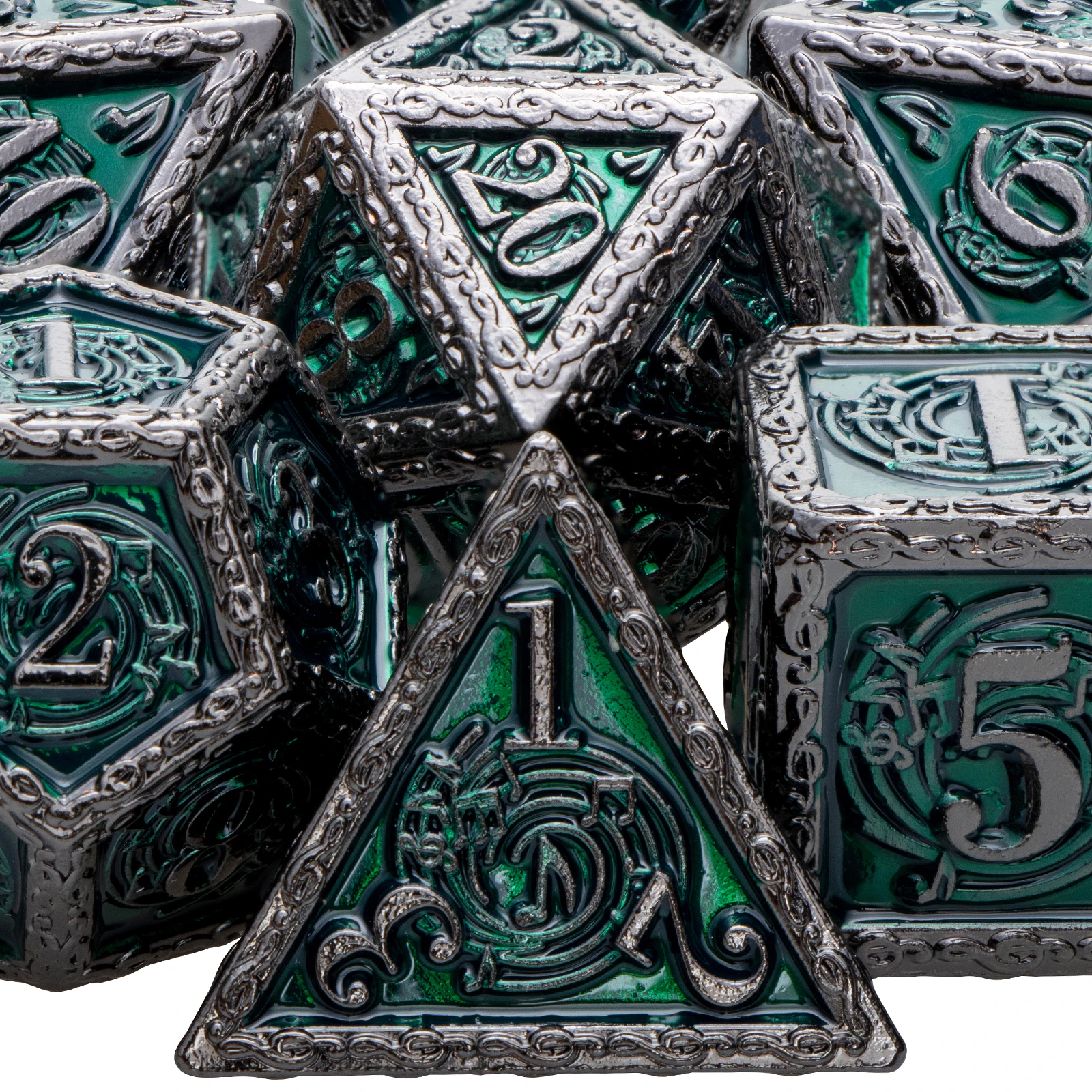 7pcs Green Dnd Metal Polyhedral D20 D12 D10 D8 D6 D4 Dungeon And Dragon ...