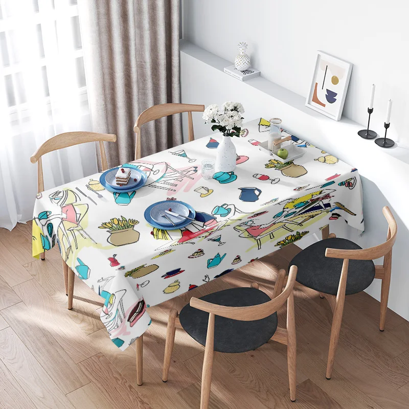 Colorful Tablecloth with Food Design for Dining Room Decor Washable ...
