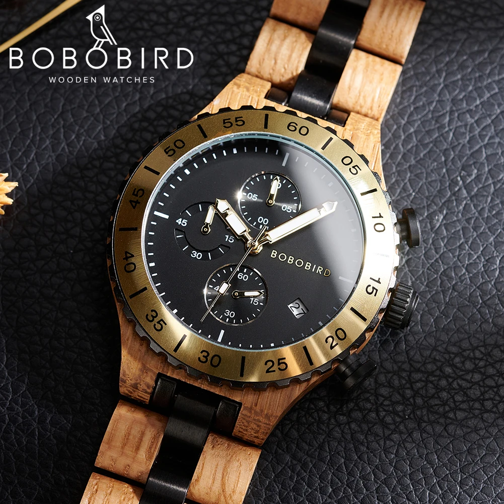 Custom Men's Wood Watch Luxury Chronograph Quartz Sports Wristwatch ...