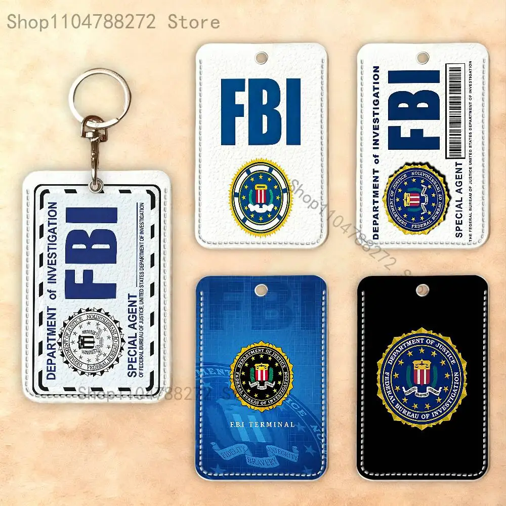 F-FBI Custom Access Card Case Leather Card Holder Keychain Key Ring ...