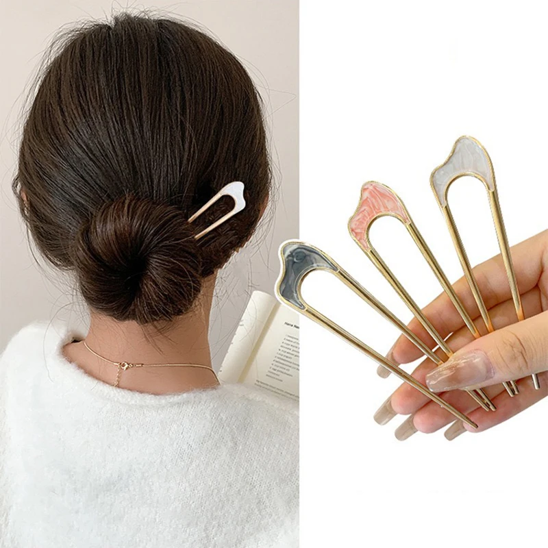 Shell Hairpin Metal U Shaped Hair Pins Hair Fork U French Hair Pin ...