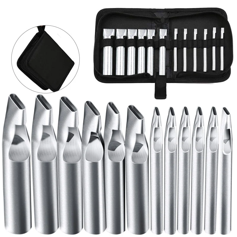 12Pcs-Leather-Craft-Oval-Shape-Hole-Punch-Set-Leather-Hollow-Hole ...