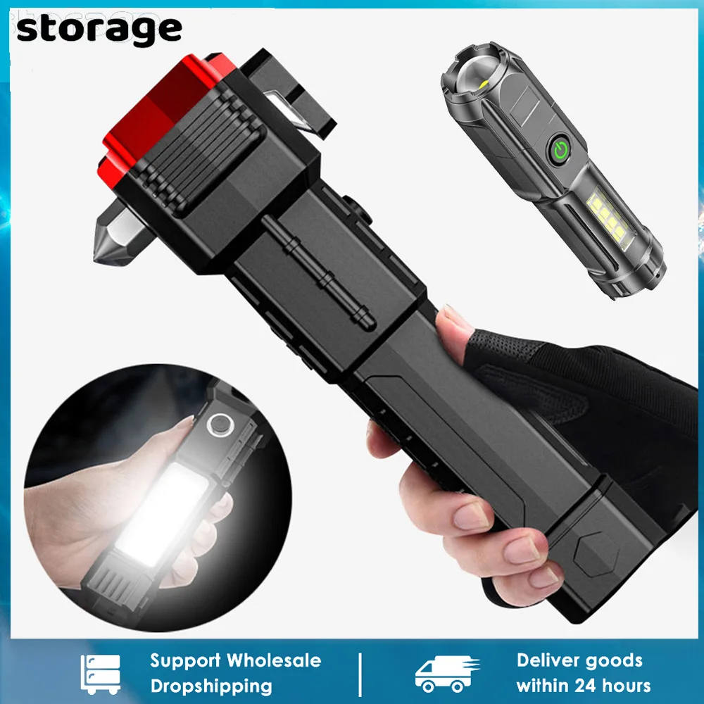 USB-Multi-function-Car-Home-Flashlight-Led-Car-Safety-Hammer-Flashlight ...