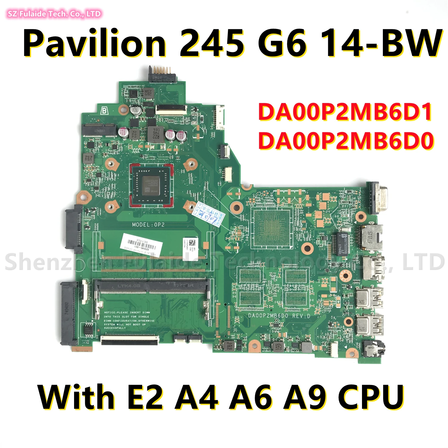 925545 601 L06646 601 For HP Pavilion 245 G6 14 BW Laptop Motherboard ...
