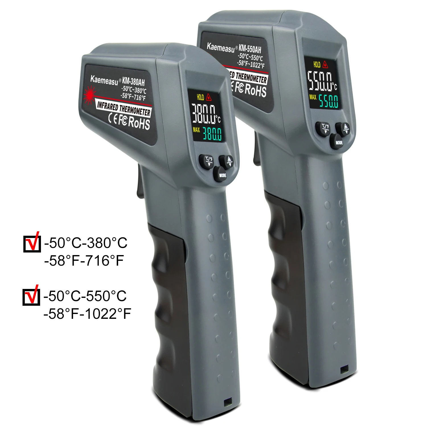 LCD Industrial Electronic Thermometer NonContact -50~600°C Digital ...