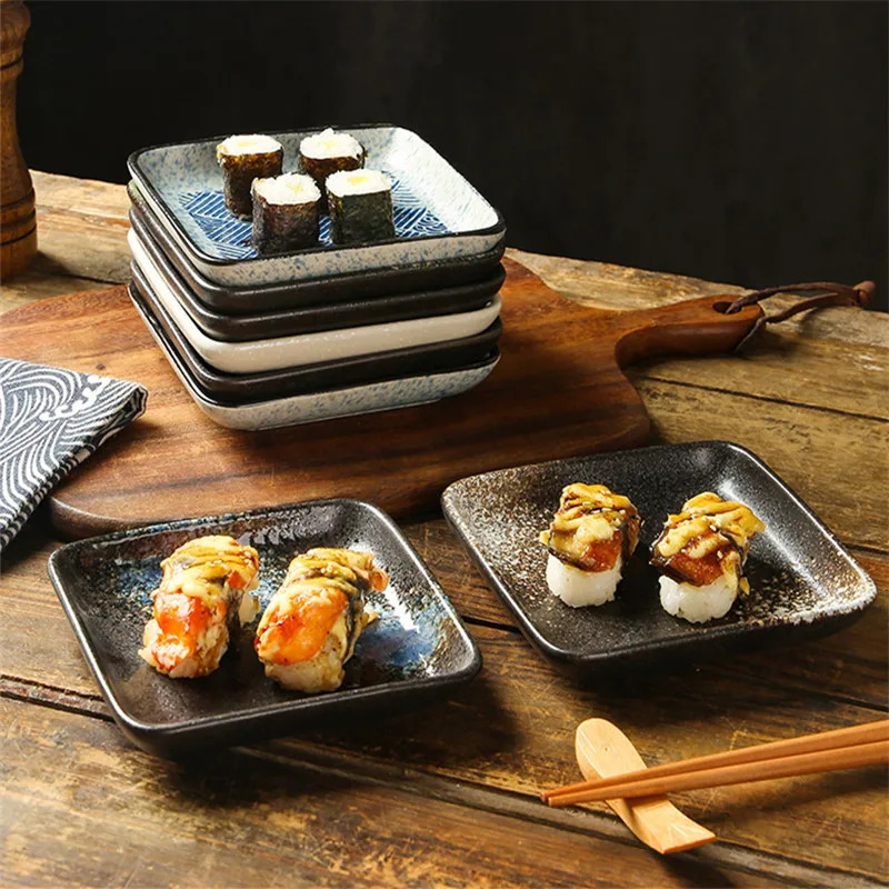 Square Ceramic Sushi Plate Shallow Sauce Dish Pretty Tablware Japanese ...