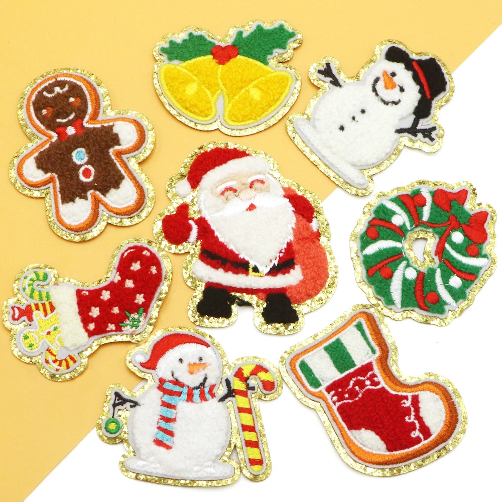 1PC-Santa-Claus-Xmas-Patches-Golden-Edges-Iron-On-Patch-Chenille ...