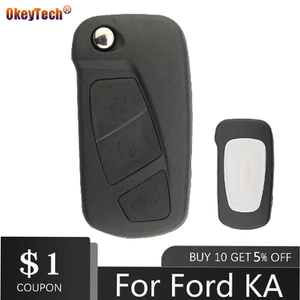 OkeyTech Replacement Flip Car Key Shell For Ford KA 3 Buttons Remote ...