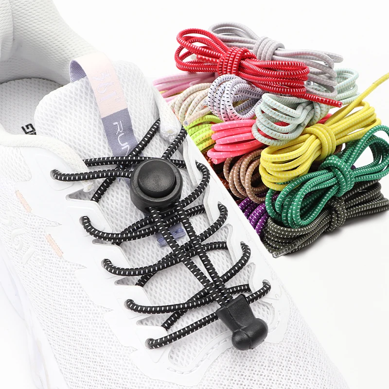 1-Pair-No-Tie-Shoelaces-Round-Push-The-Spring-Lock-Sports-Elastic ...