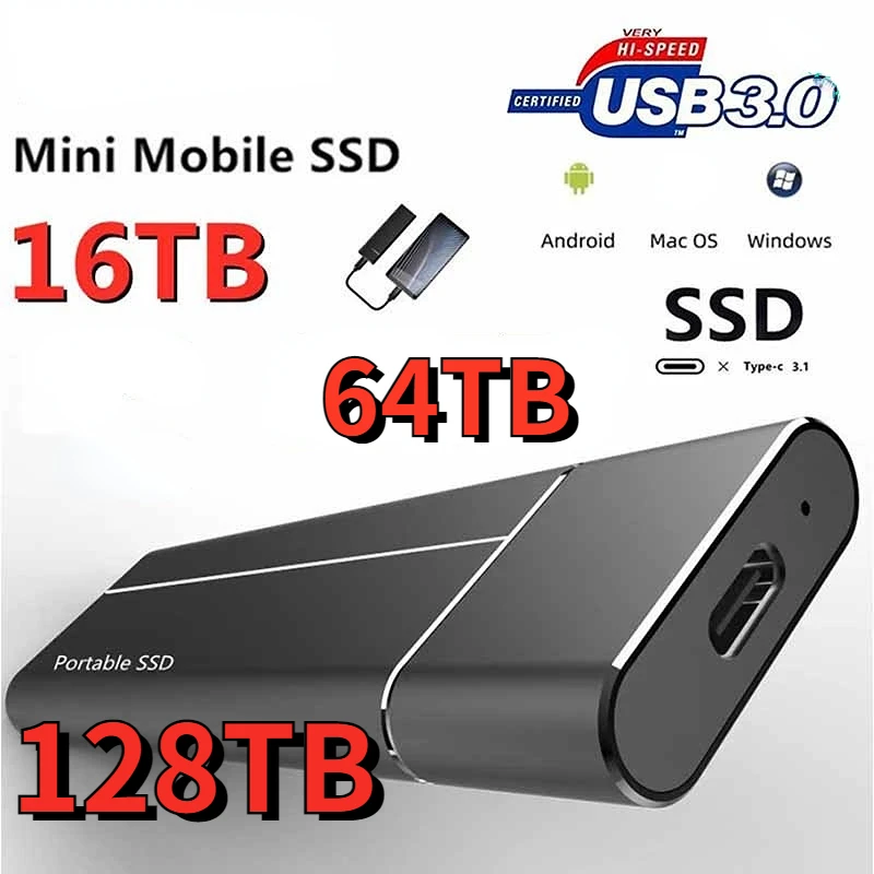 Disco duro externo portátil de estado sólido, interfaz USB 3,0, 16TB, 32TB, SSD, alta velocidad ...