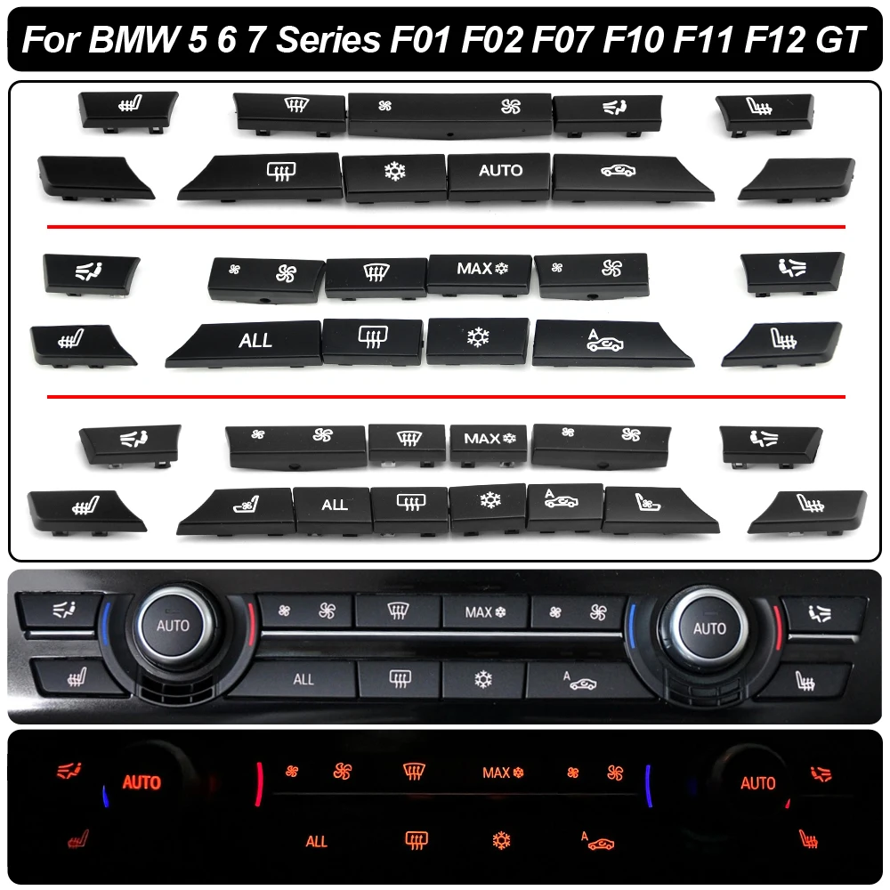 11/12/14pcs 대시 보드 에어컨 AC 버튼 히터 스위치 커버 BMW 5 6 7 시리즈 X5 X6 F10 F18 F06 ...