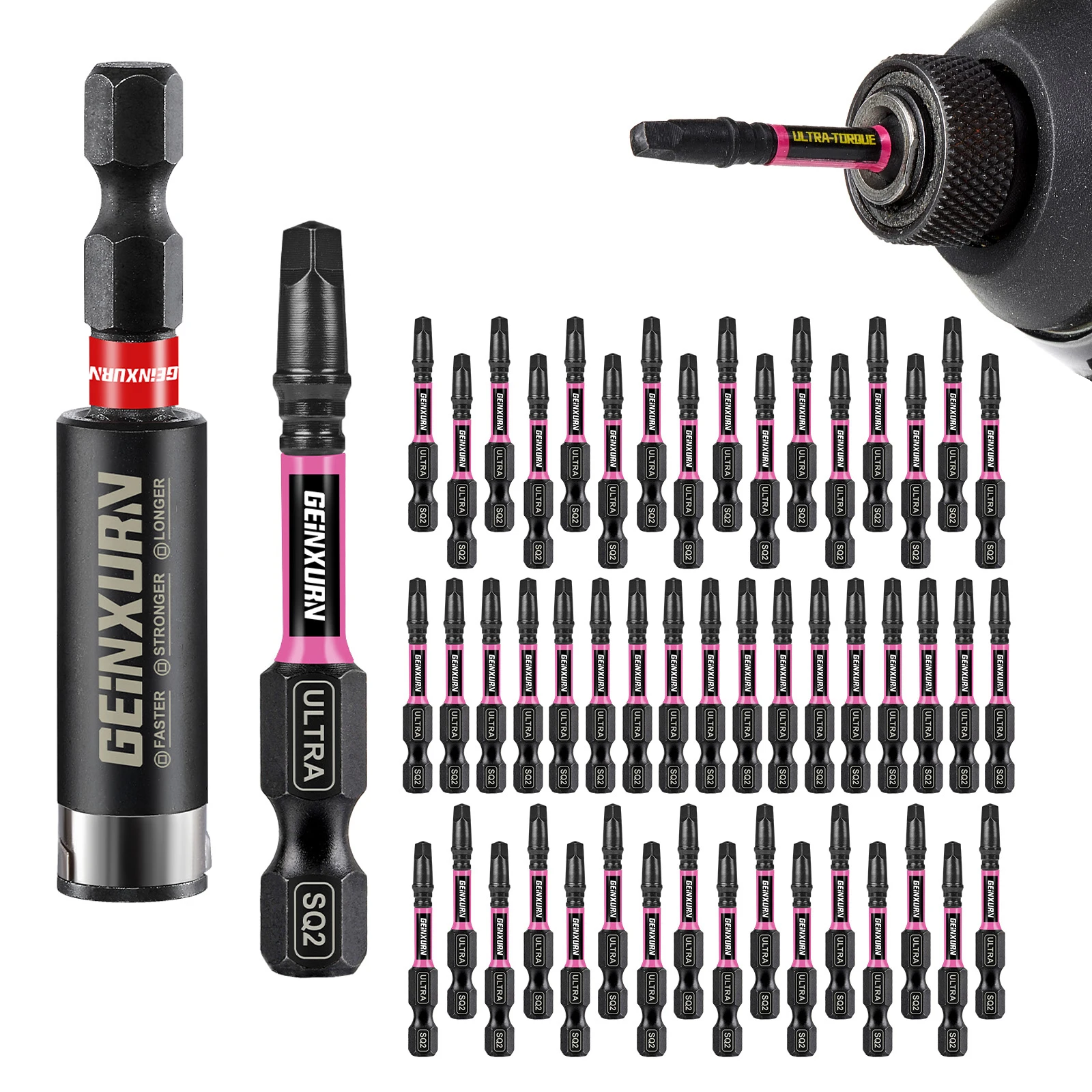 Geinxurn 1/2/3/6 In. SQ2 Impact Tough Magnetic Power Bit Set,Square ...