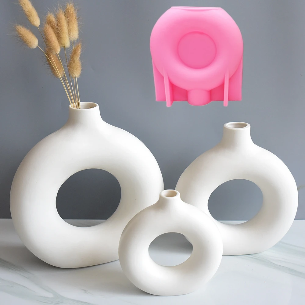 DIY-14-24cm-large-middle-small-circular-vase-resin-silicone-mold-donut ...
