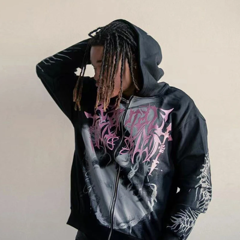 Kanye-West-Vintage-Zip-Up-Hoodie-para-homens-moletom-de-grafite-sseo-de ...