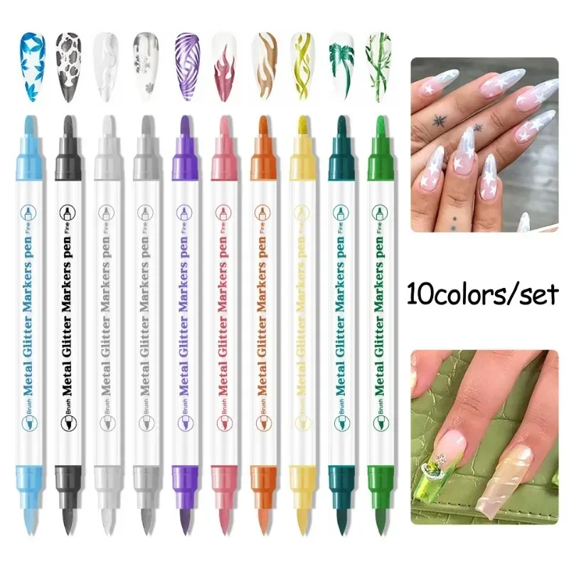 10color/pack Nail Paint Pen Double-ended Doodle Marker Drawing Pen ...
