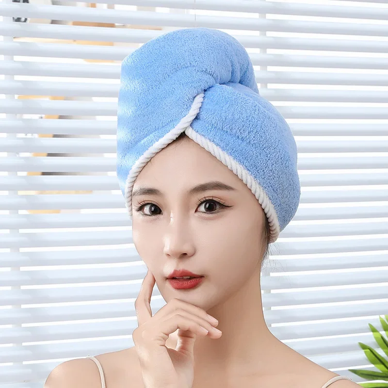 New-Double-Layer-Dry-Hair-Cap-Female-Coral-Fleece-Head-Wrap-Towel ...