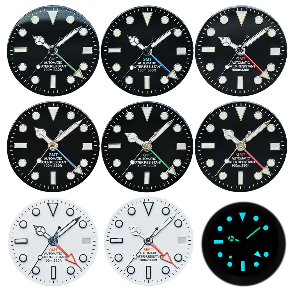 28-5mm-GMT-Watch-Dial-No-Logo-Hands-Watches-Set-Fit-NH34-NH34A-Black ...