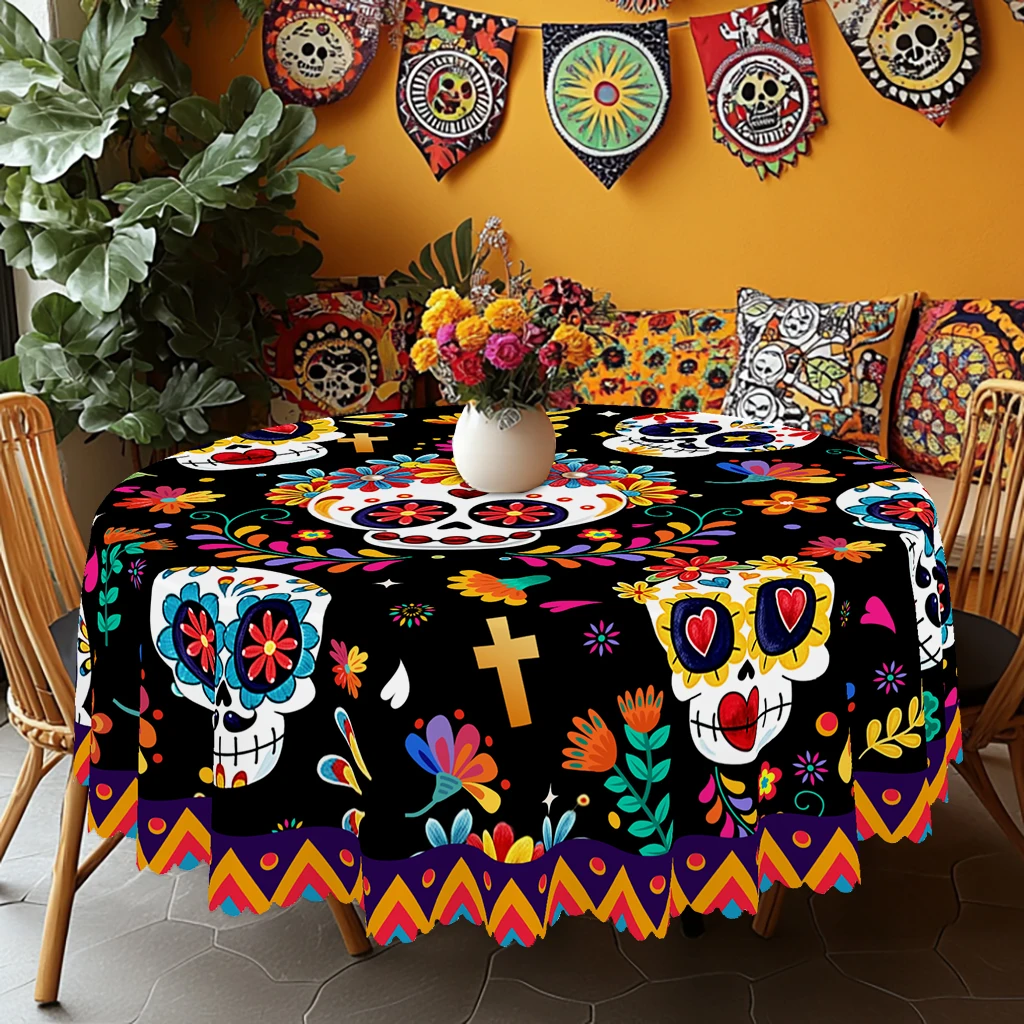 1 Piece Mexican Day of the Dead Round and Rectangular Tablecloth ...