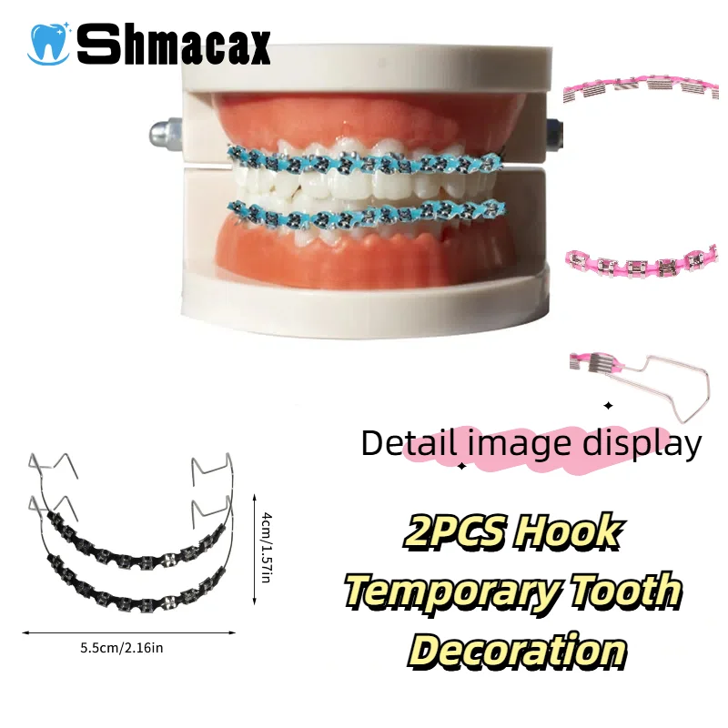 2PCS Hook Temporary Tooth Decoration With Metal Wires Metal Bracket And ...