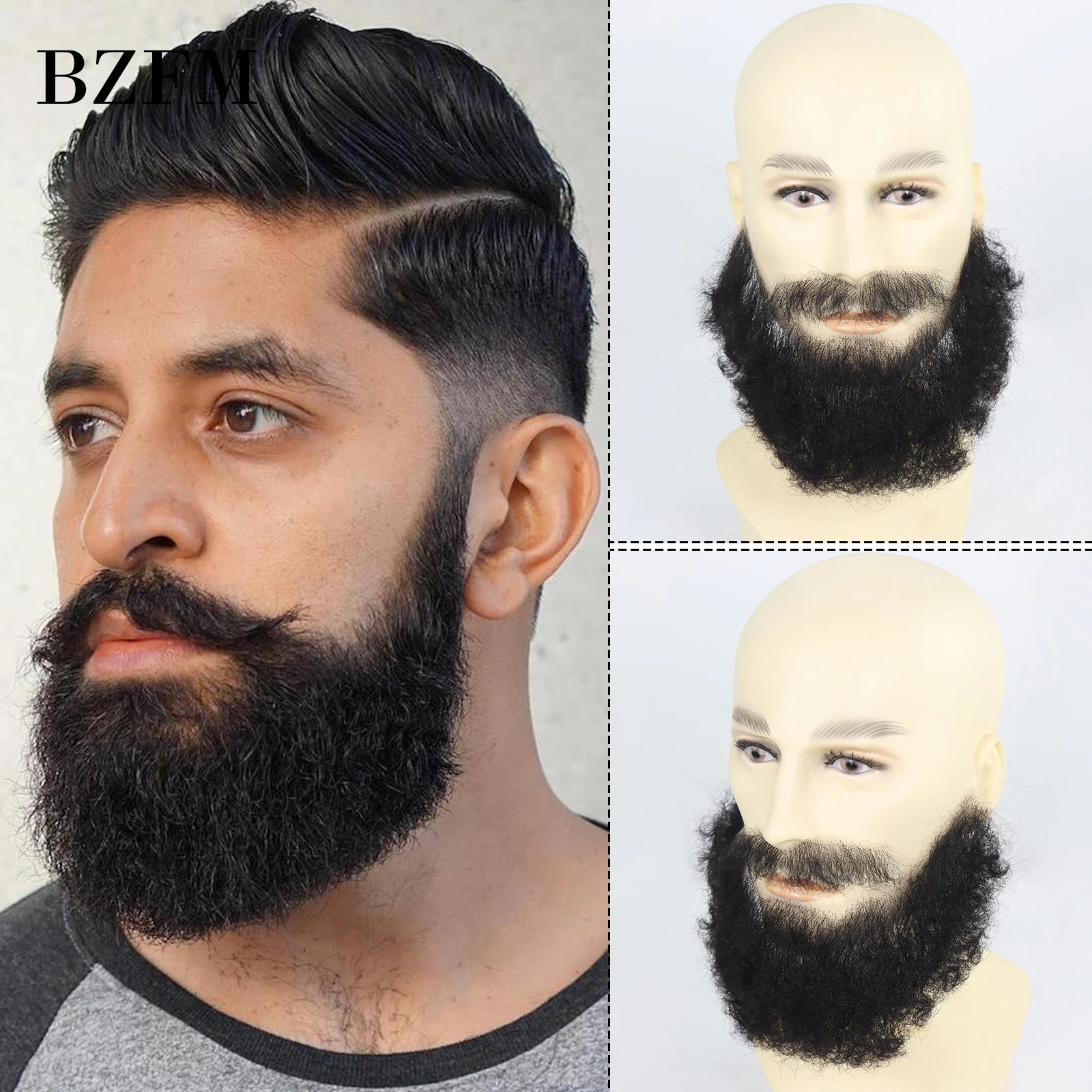 Afro-Curly-Fake-Beard-for-Men-100-Human-Hair-Black-Beard-Afro-Curl-Fake ...