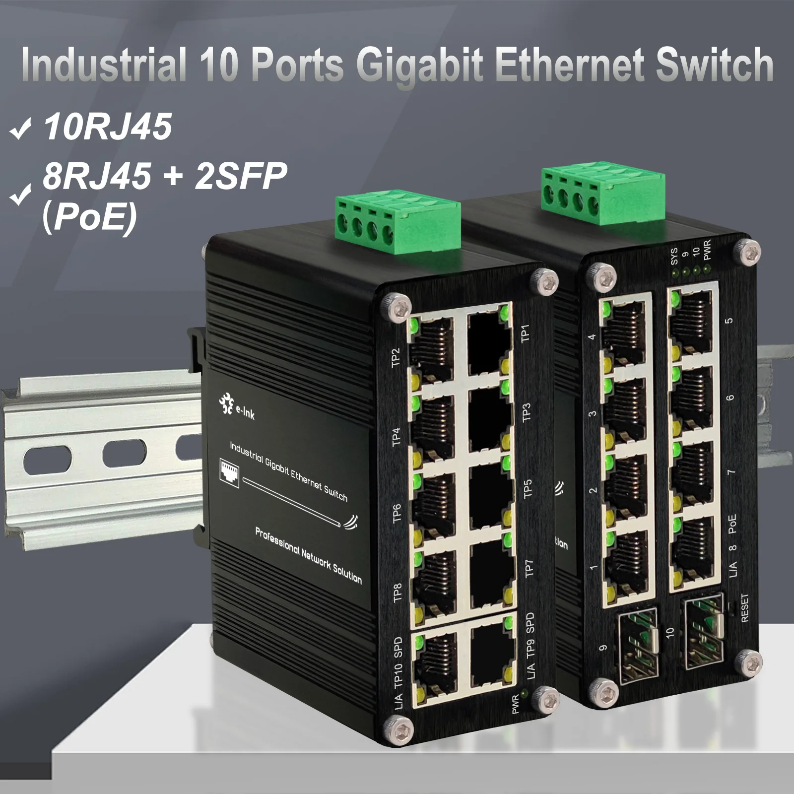 Industrial 10 Port Gigabit Ethernet Switch, RJ45 10/100/1000Mbps Mini ...